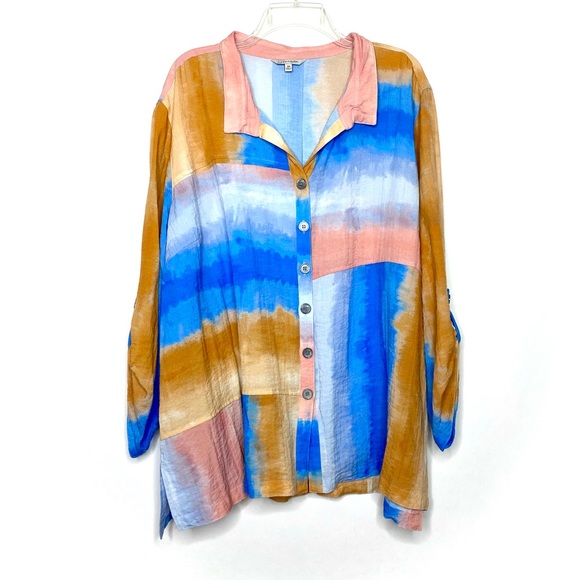 John Mark | Tops | John Mark Watercolor Button Down Shirt 3x Tan Blue ...